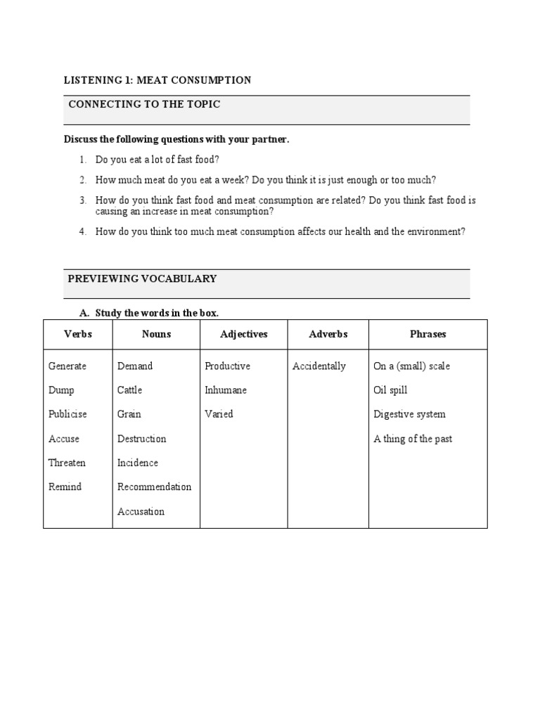 Theme Listening 1 Meat Consumption | PDF | Meat | Diet (Nutrition)