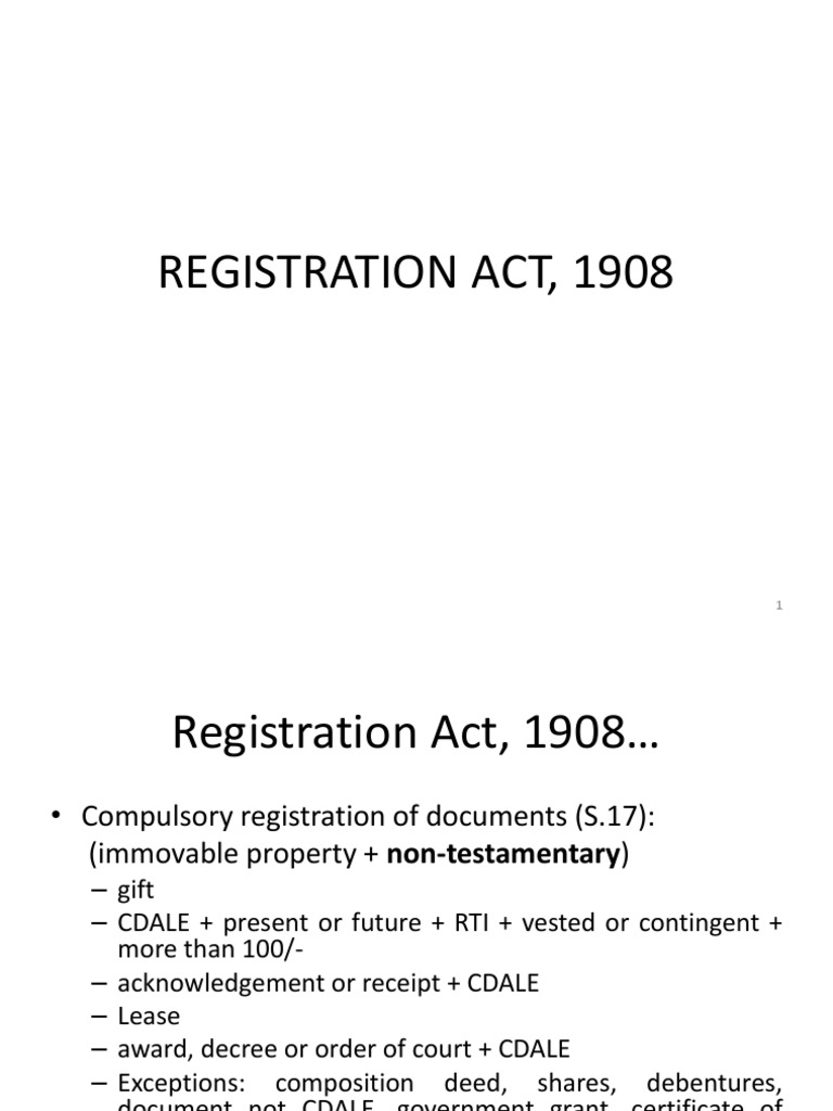 Overview of Registration Act 1908 | PDF