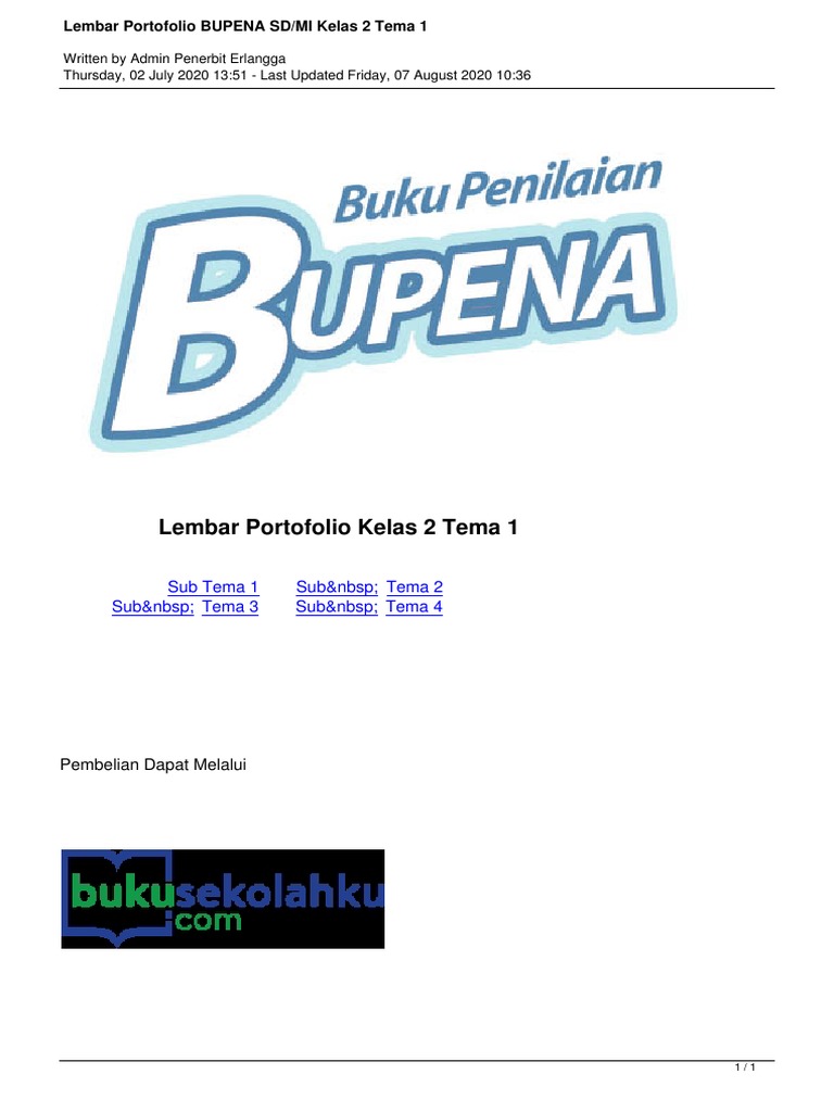 Lembar Portofolio Bupena Sdmi Kelas 2 Tema 1 | PDF
