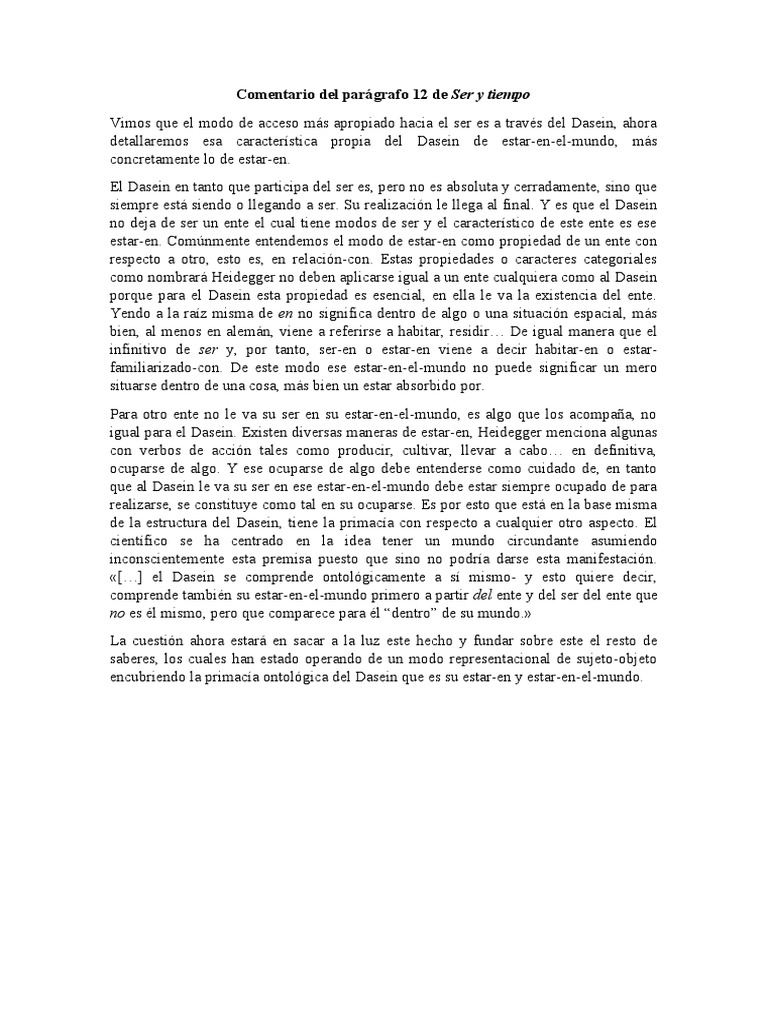 Comentario Del Parágrafo 12 de Ser y Tiempo | PDF | Martin Heidegger ...