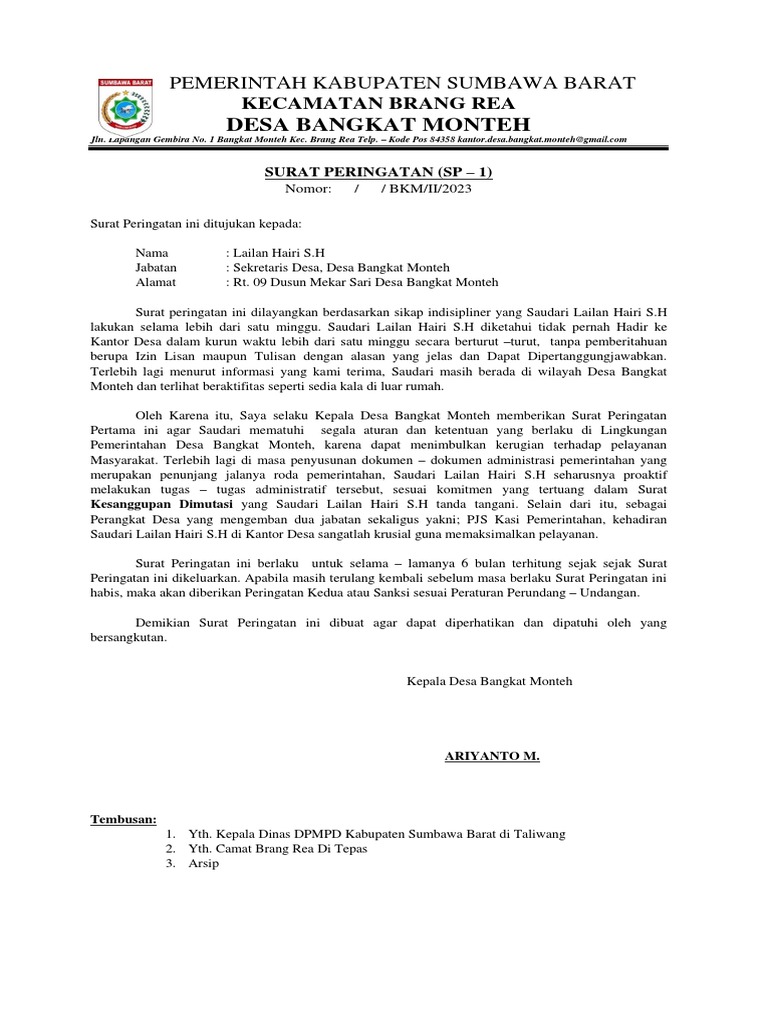 Surat Peringatan (SP-1) | PDF