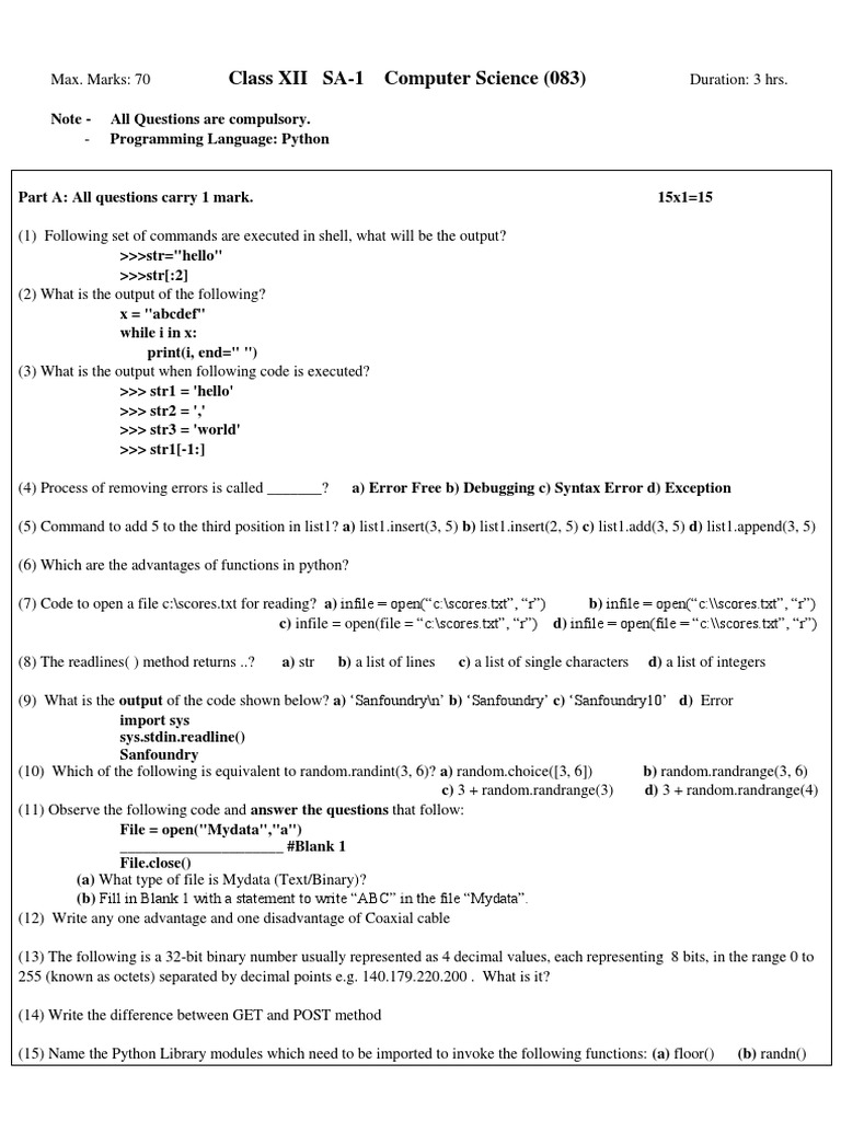 XII CS PractisePaper 5 | Download Free PDF | Python (Programming Language) | Computer Programming