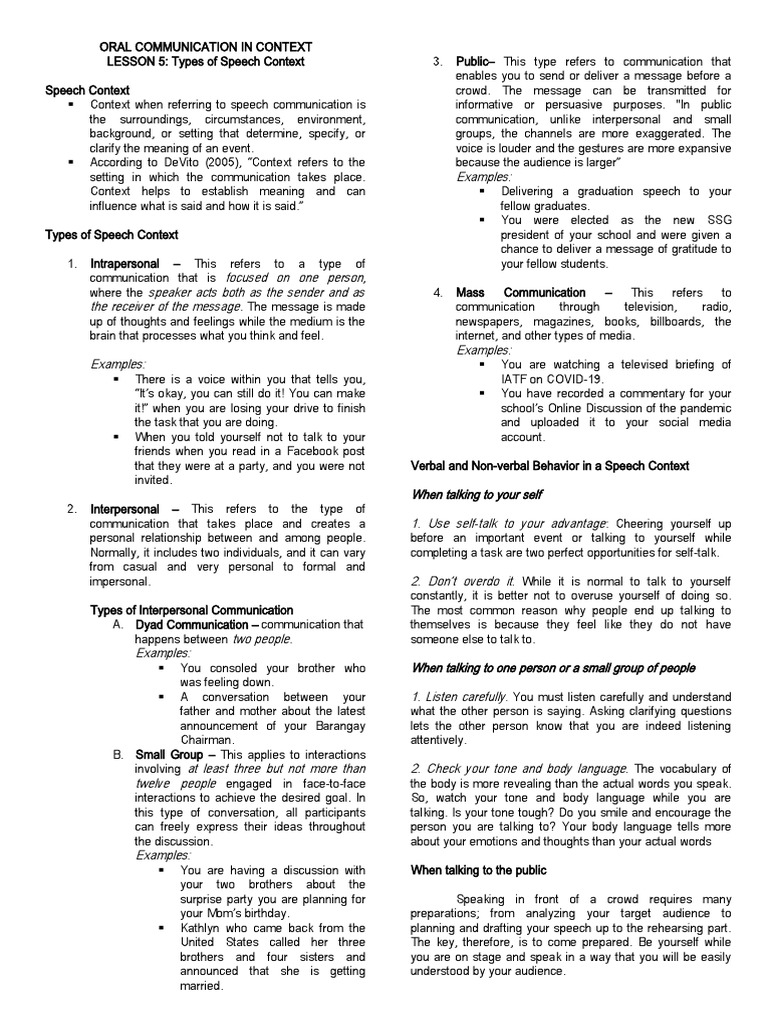 Oral Communication in Context L5 | PDF | Communication | Interpersonal ...