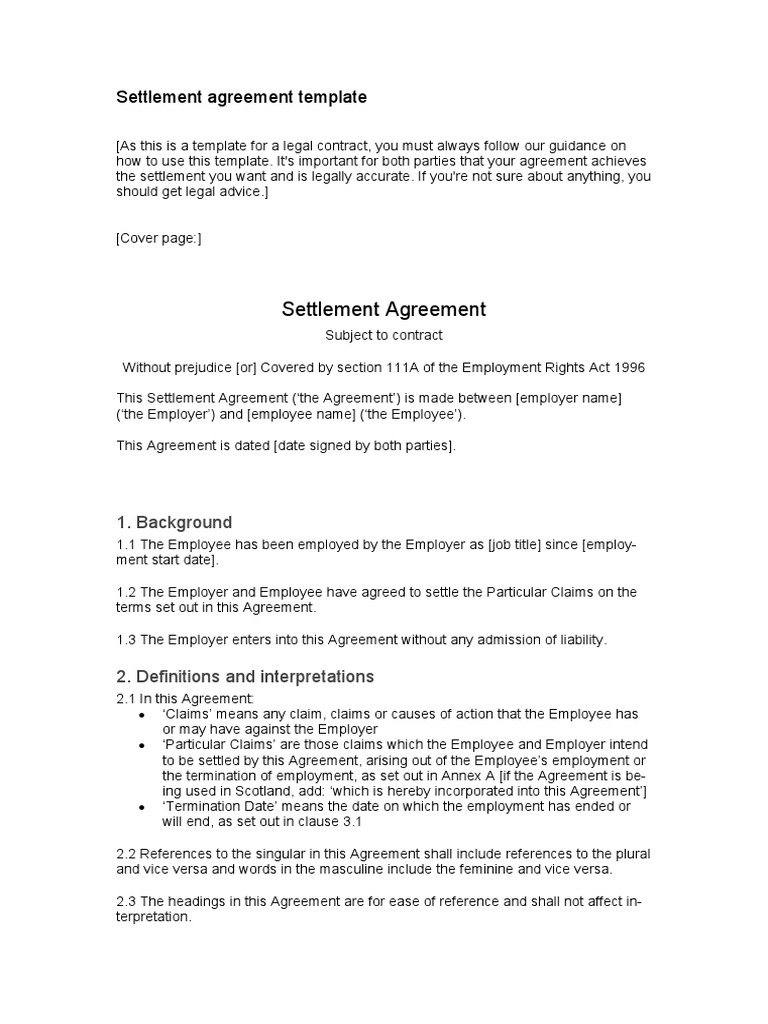Employment Settlement Agreement Template | PDF | Employment | Government