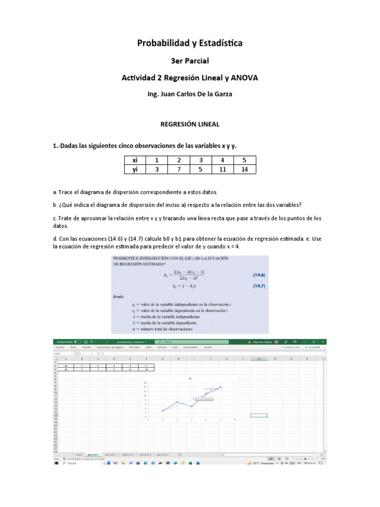 3er Parcial Actividad 2 Regresion Lineal y ANOVA | PDF | Regresión lineal | Análisis de regresión