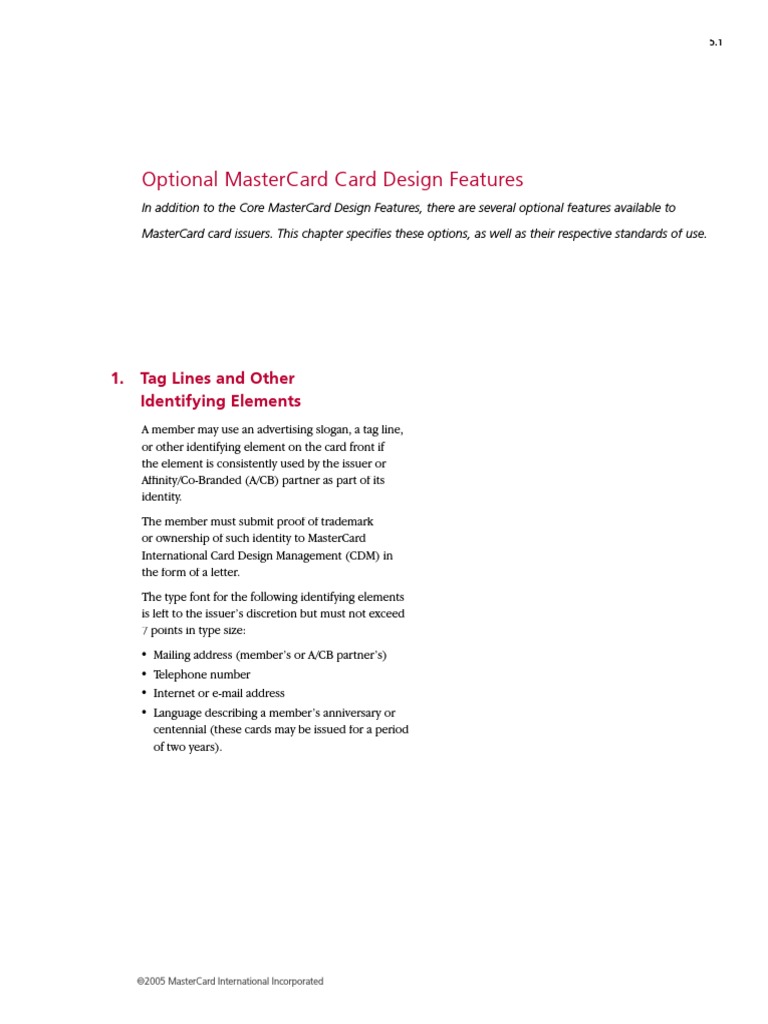 05 - Optional MasterCard Card Design Features | PDF | Master Card | Photograph