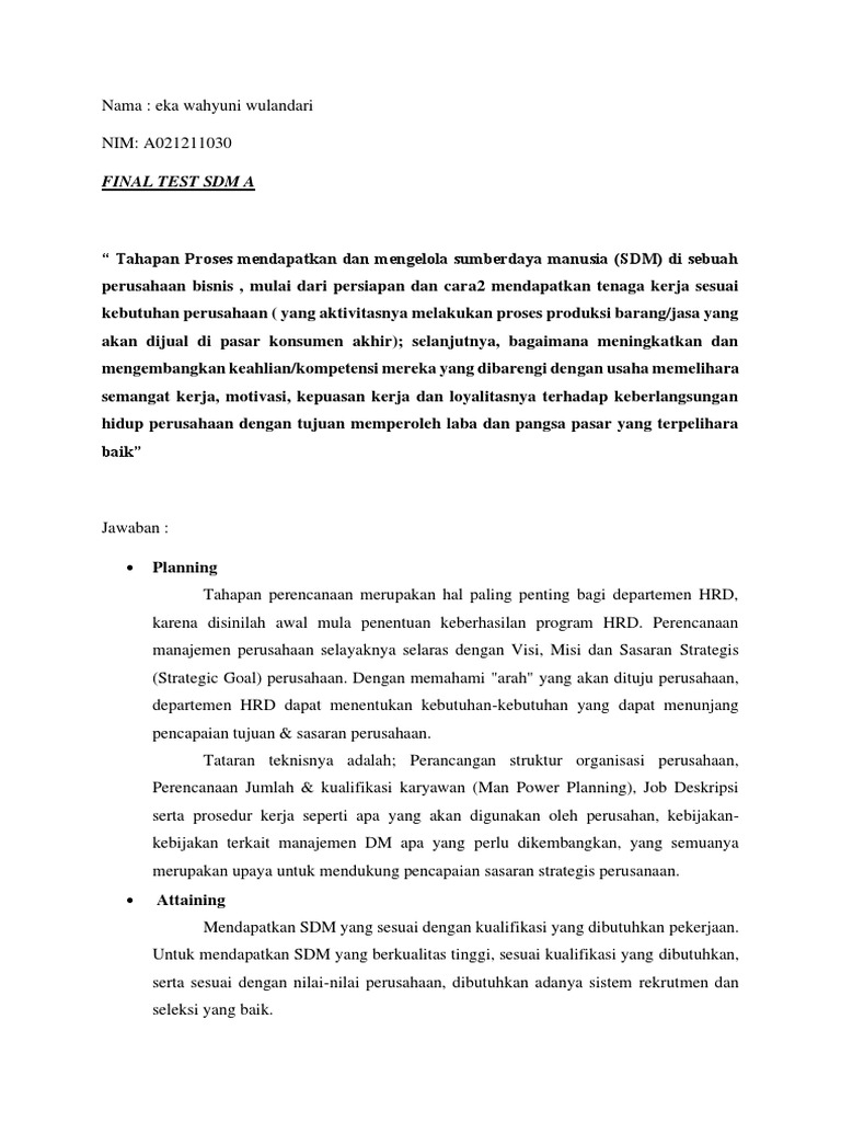 Eka Wahyuni Wulandari - A021211030 Final MSDM | PDF