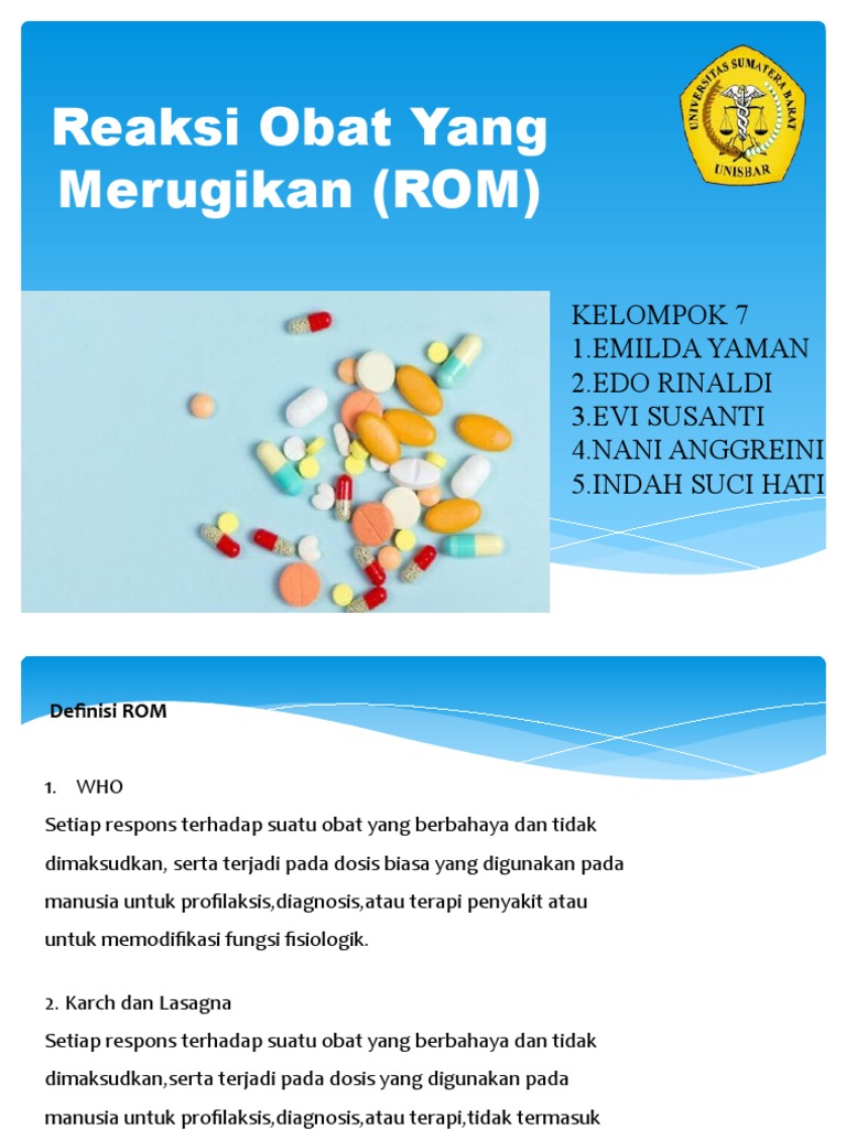 REAKSI OBAT YANG MERUGIKAN (ROM) Kel 7 FARMASI KLINIS | PDF