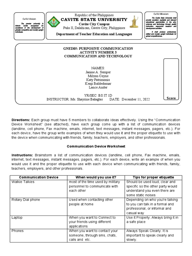 Activity Number 3 Communication and Technology | PDF | Internet ...