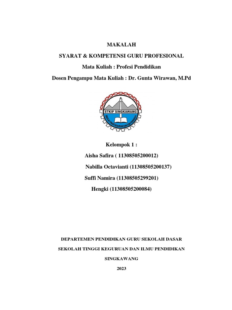 Makalah Syarat Kompetensi Guru Propesional PDF | PDF | Karier & Perkembangan | Pengembangan Diri