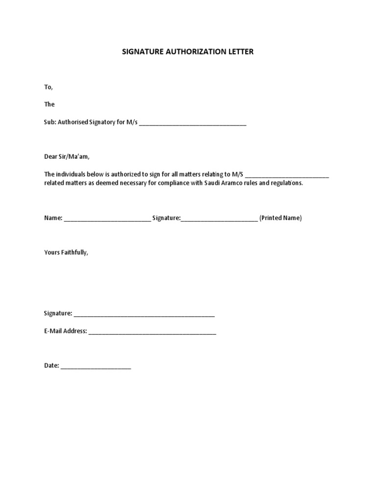 Signature Authorization Letter | PDF | Business | Finance & Money ...