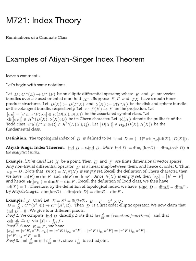 (7-43) - Examples of Atiyah-Singer Index Theorem - M721 - Index Theory PDF | PDF | Mathematical ...