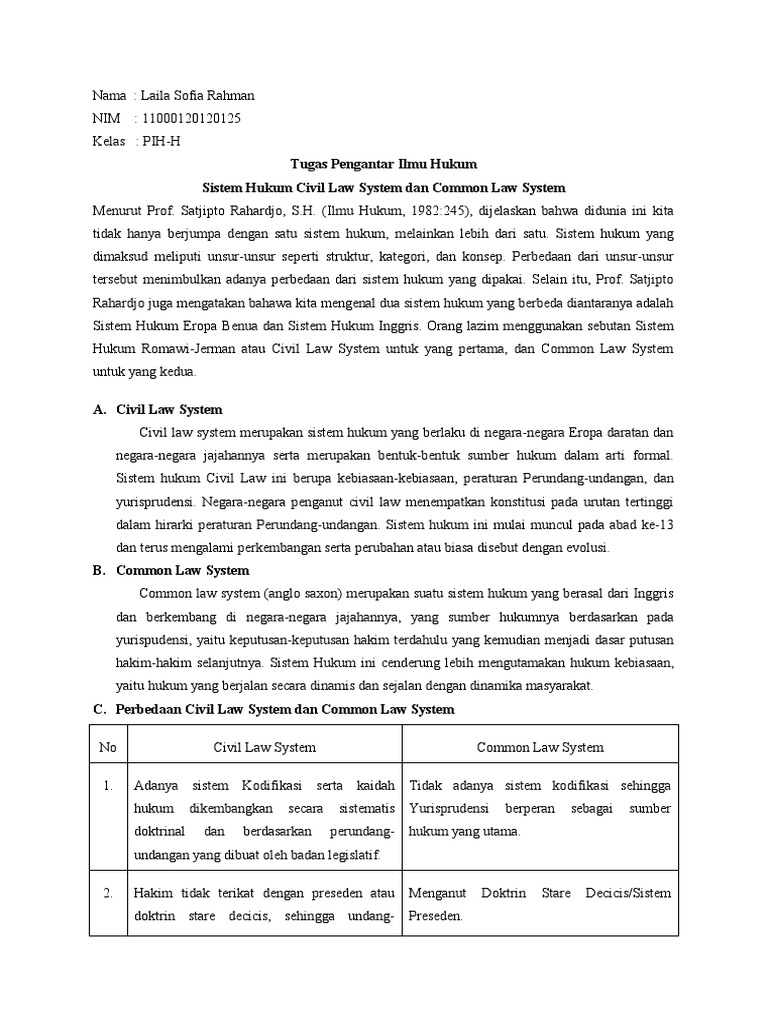Perbedaan Civil Law System Dan Common Law System | PDF