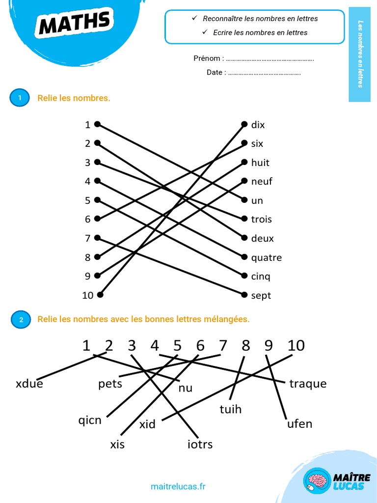Nombres en Lettres Jusqua 10 Corrige 1 | PDF