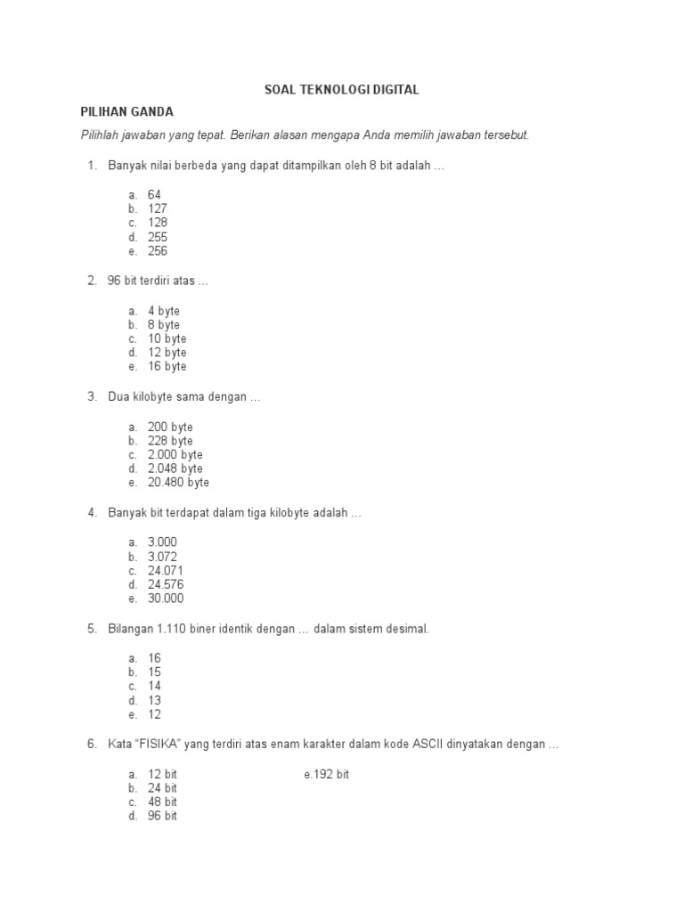 Soal Teknologi Digital | PDF | Metode & Bahan Ajar | Teknologi & Rekayasa