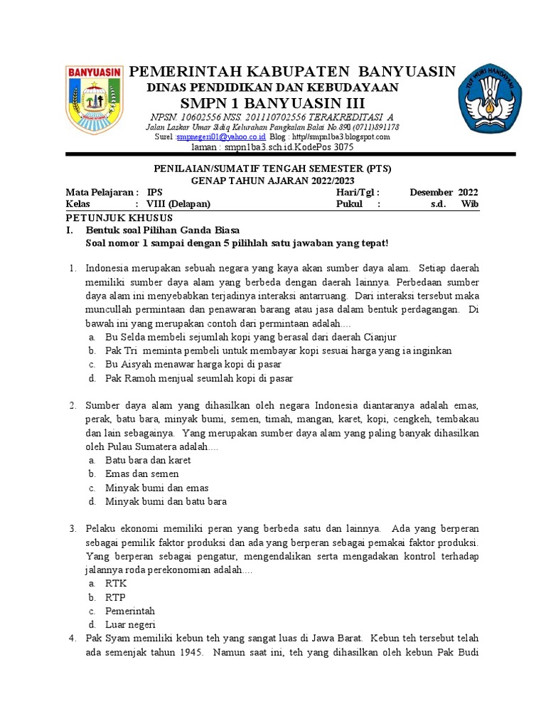 SOAL PTS IPS SMT 2 KLS 8 2022-23 | PDF