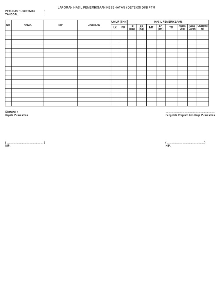 Form Hasil Deteksi Dini PTM | PDF