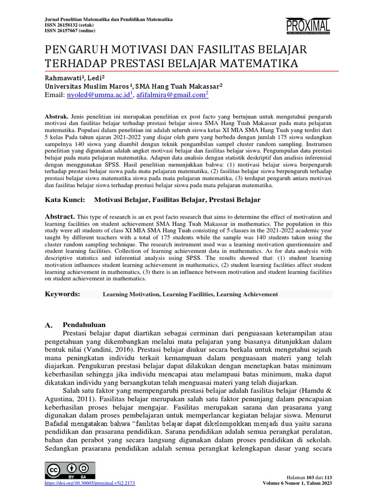 Pengaruh Motivasi Dan Fasilitas Belajar Terhadap Prestasi Belajar Matematika | PDF | Karier ...