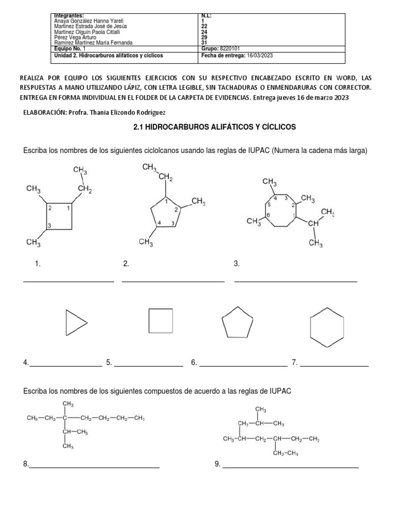 Tarea 2.1 Hidrocarburos Alifáticos | PDF | Alcano | Hidrocarburos