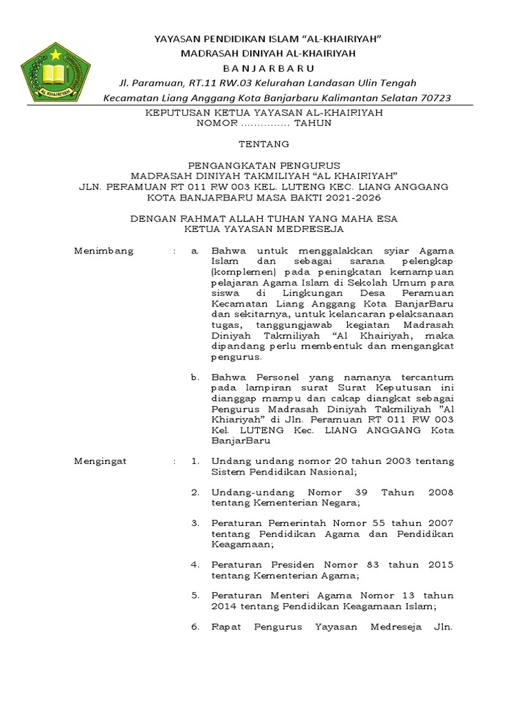 SK Pengurus Madin | PDF