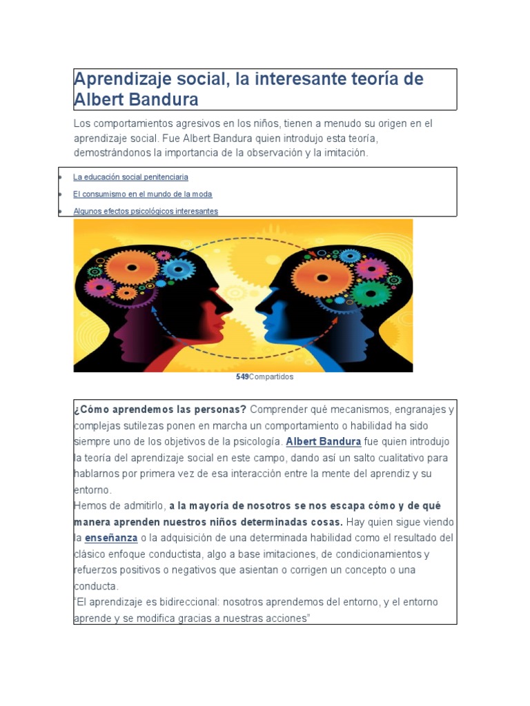 Aprendizaje social-La interesante teoría de Albert Bandura (1) | PDF ...