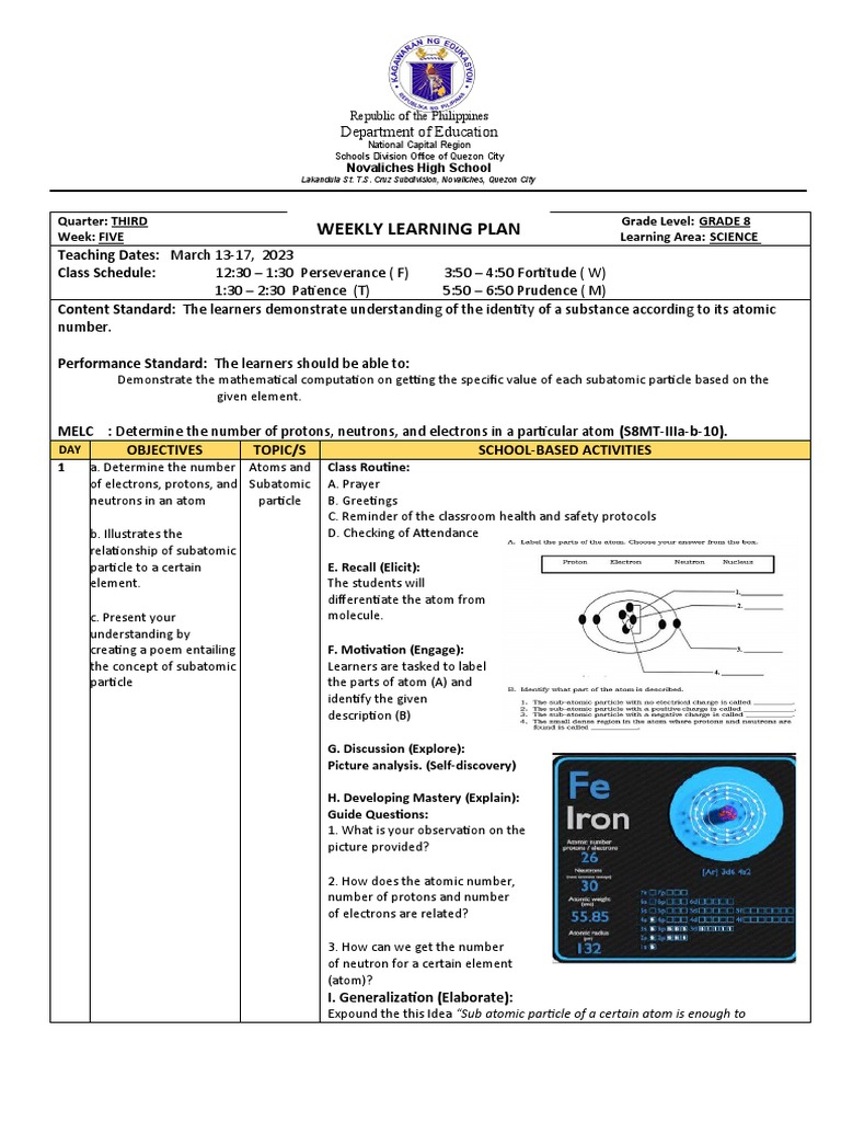 Weekly Learning Plan: Department of Education | Download Free PDF | Ion ...