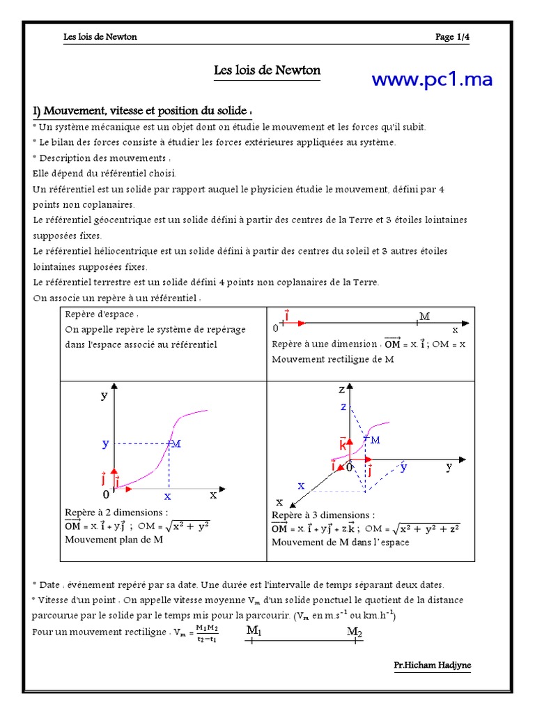 Les Lois de Newton Fiche Prof - (WWW - Pc1.ma) | PDF | Centre d'inertie ...