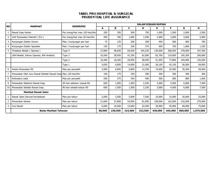 Tabel Manfaat Kartu PHS Plan A-H - LAMA | PDF | Kesehatan Holistik
