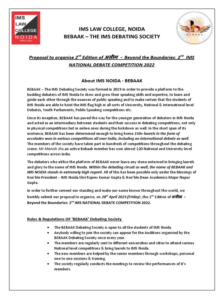 2nd IMS National Debate Competition 2022 | PDF