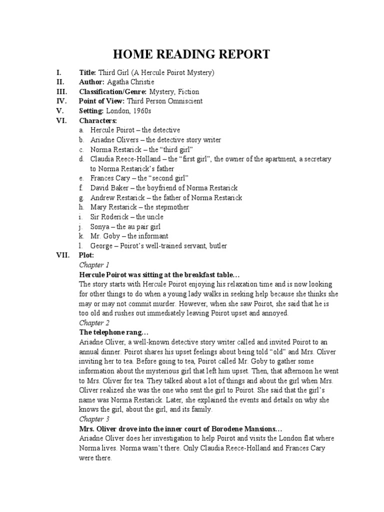 Home Reading Report (Third Girl) | PDF