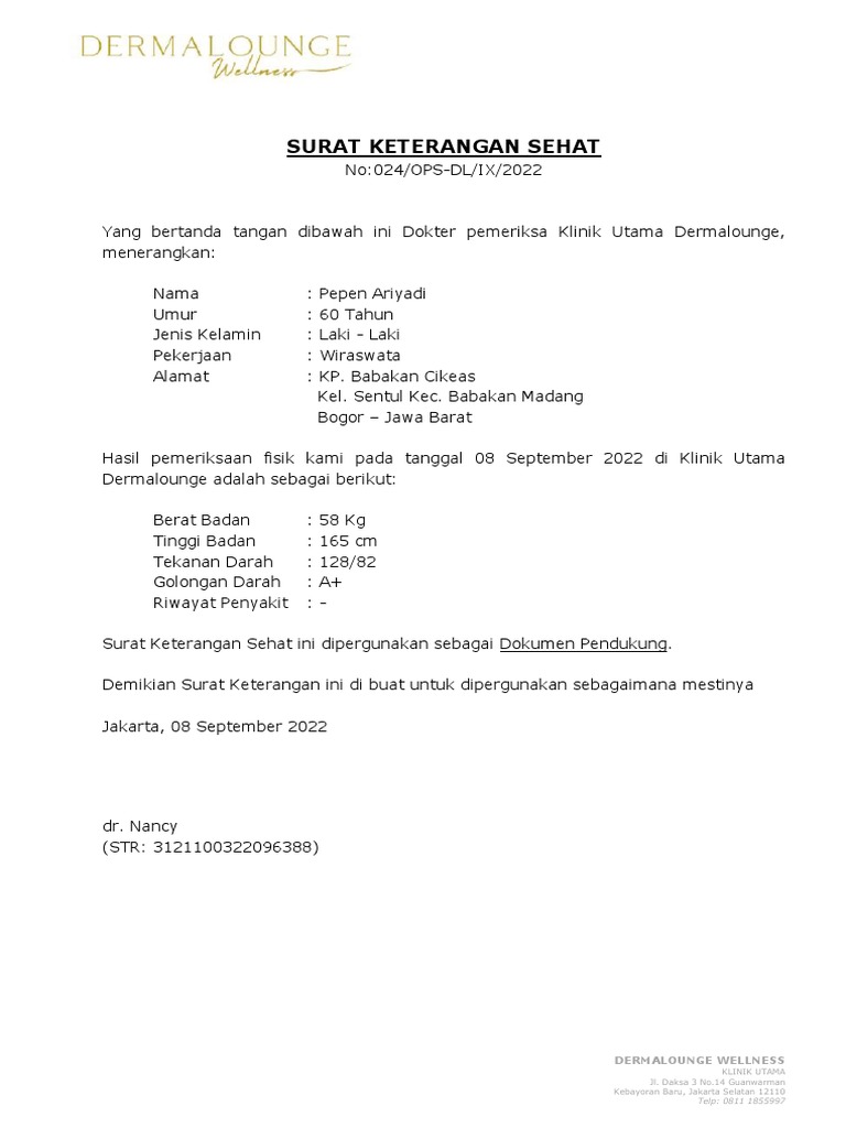 SURAT KETERANGAN SEHAT | PDF