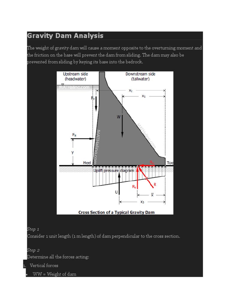 Gravity Dam Analysis EXAMPLE PROBLEMS | PDF | Stress (Mechanics) | Dam