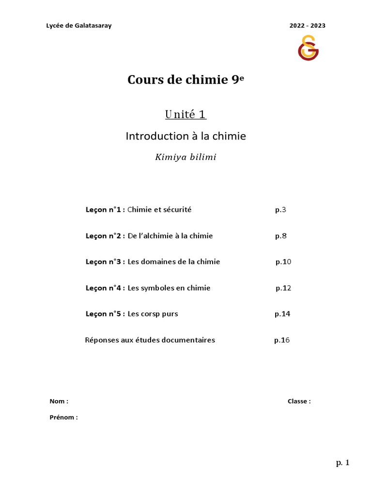 Cours de chimie 9e année 2022-2023 | PDF | Molécules | Chimie