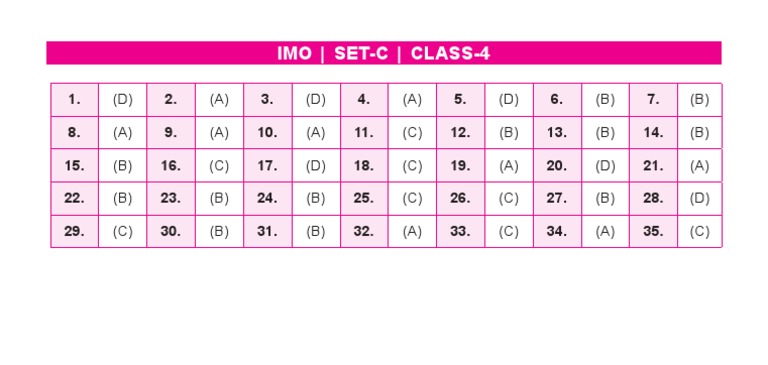 Imo Set-C Answer Keys Class-4 PDF | PDF