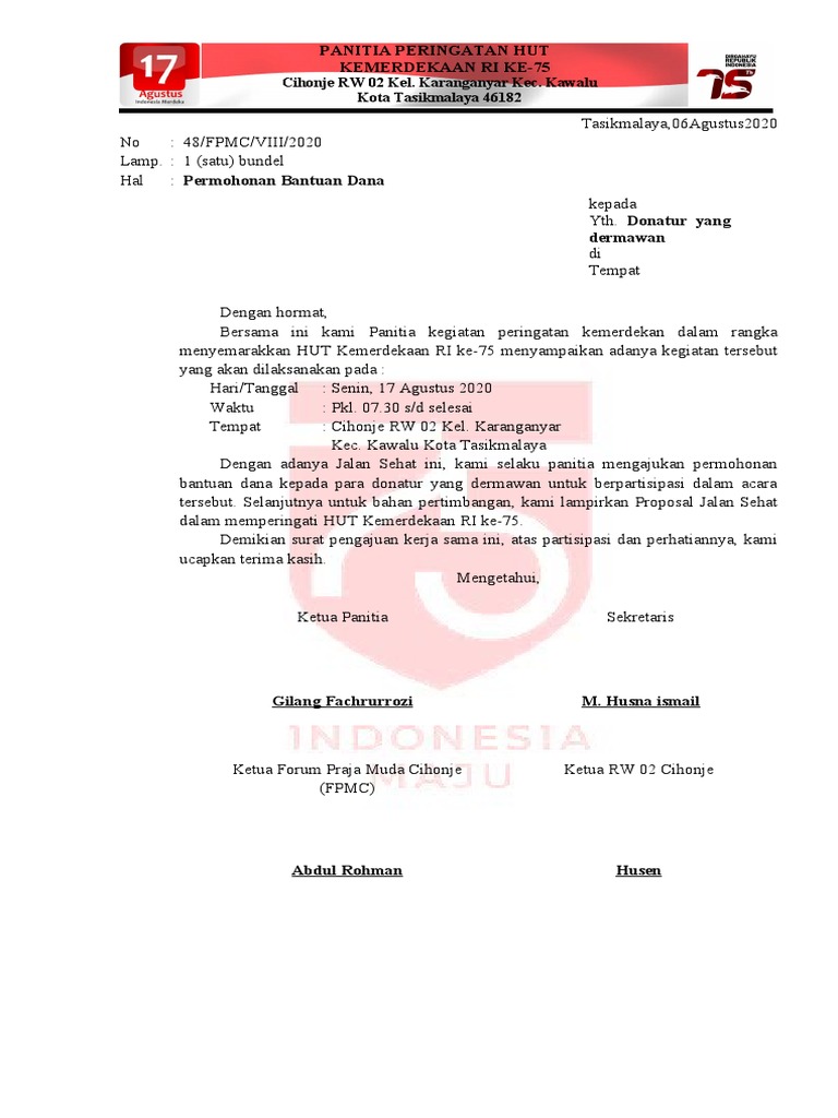 Proposal Acara HUT RI ke-75 Cihonje | PDF