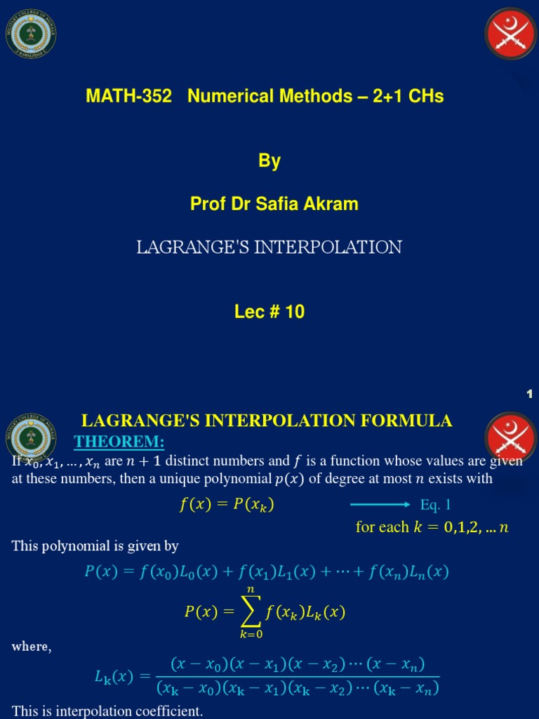 Lec # 10 (LAGRANGES INTERPOLATION) PDF | PDF | Numerical Analysis | Mathematical Concepts