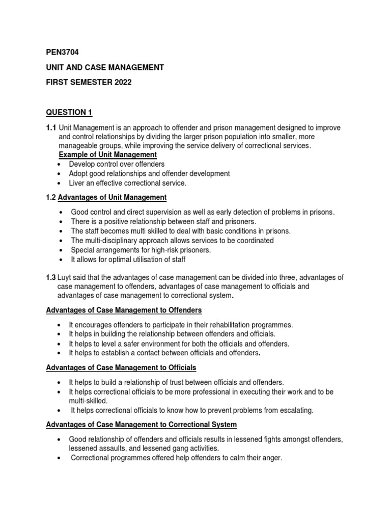 Unit and Case Management Principles for Correctional Facilities | PDF ...