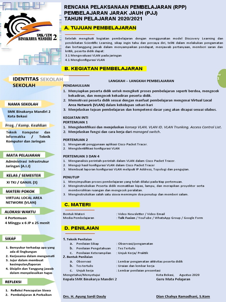 RPP 1 Lembar Aij Xi TKJ 8211 Vlan | PDF