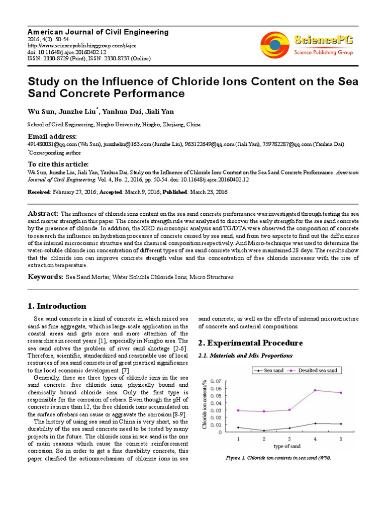 Study On The Influence of Chloride Ions Content On The Sea Sand Concrete Performance | PDF ...