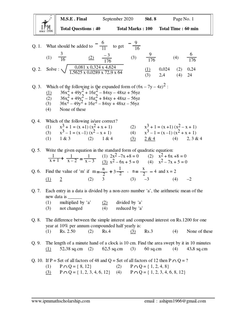 STD8 Ipm 2020 | PDF | Circle | Mathematical Concepts