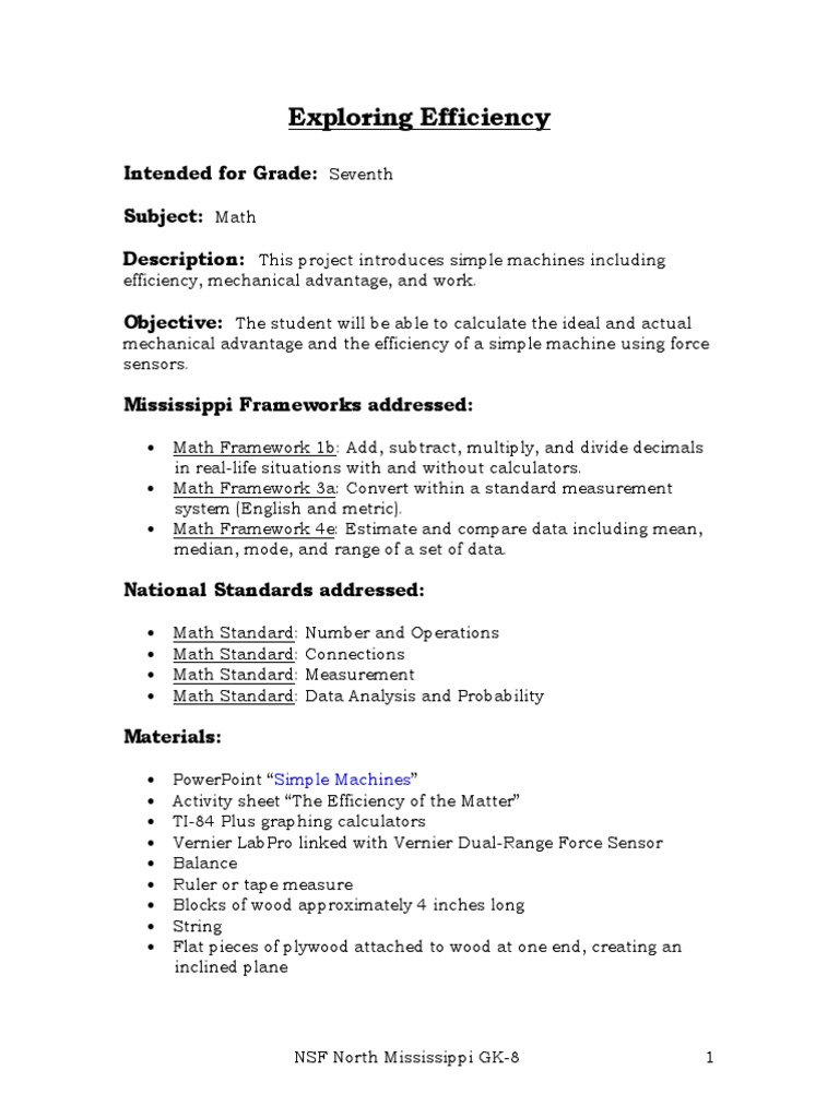 Exploring Efficiency PDF | PDF | Lever | Mechanical Engineering
