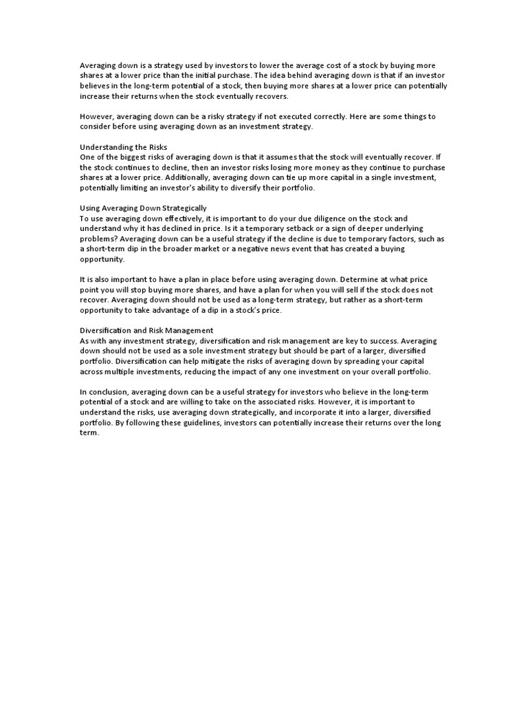 Averaging Down | PDF | Diversification (Finance) | Investing