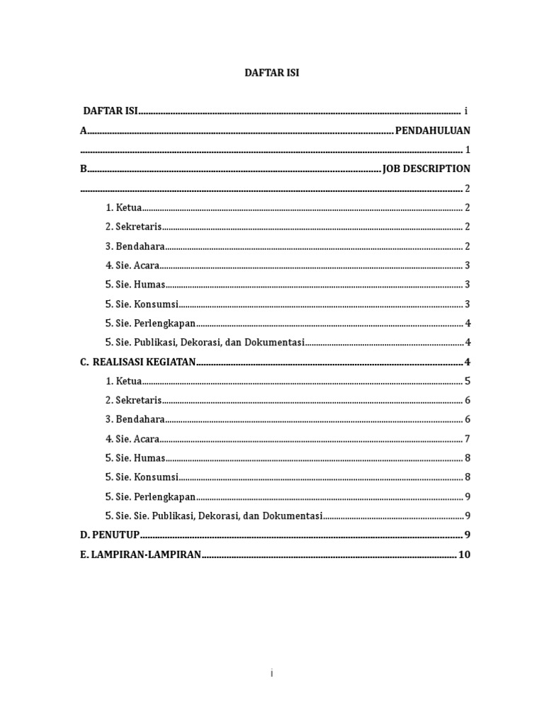 Daftar Isi LPJ Kegiatan | PDF