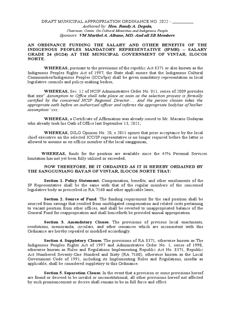 Draft Municipal Ordinance No. 2022-09 (Ipmr SG24) | PDF | Law