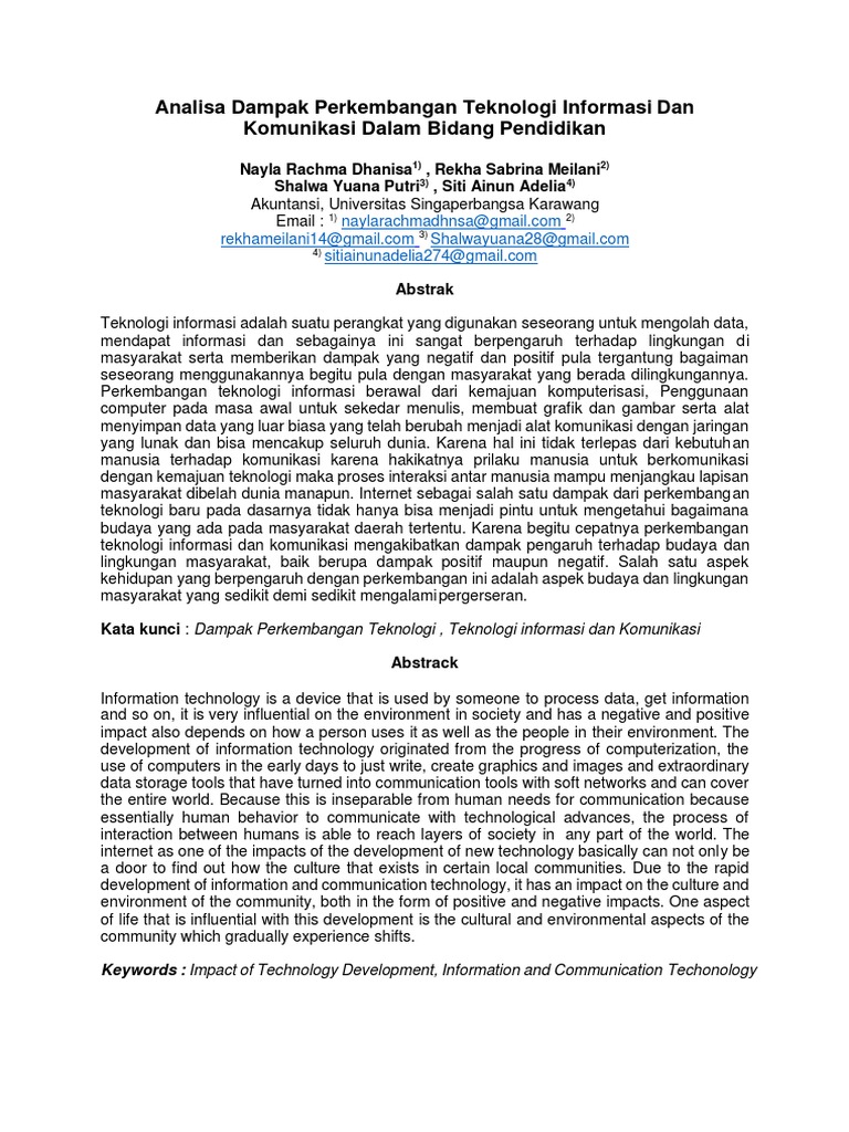 Analisa Dampak Perkembangan Teknologi Informasi Dan Komunikasi Dalam Bidang Pendidikan PDF | PDF ...