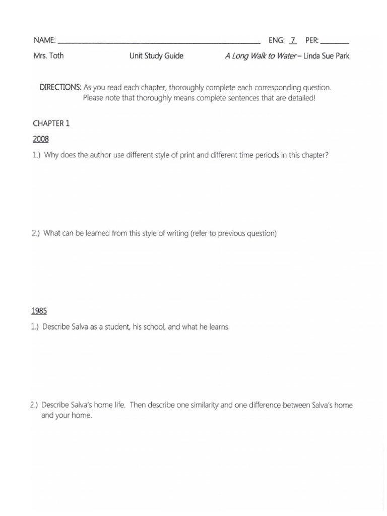 A Long Walk To Water Study Guide | PDF