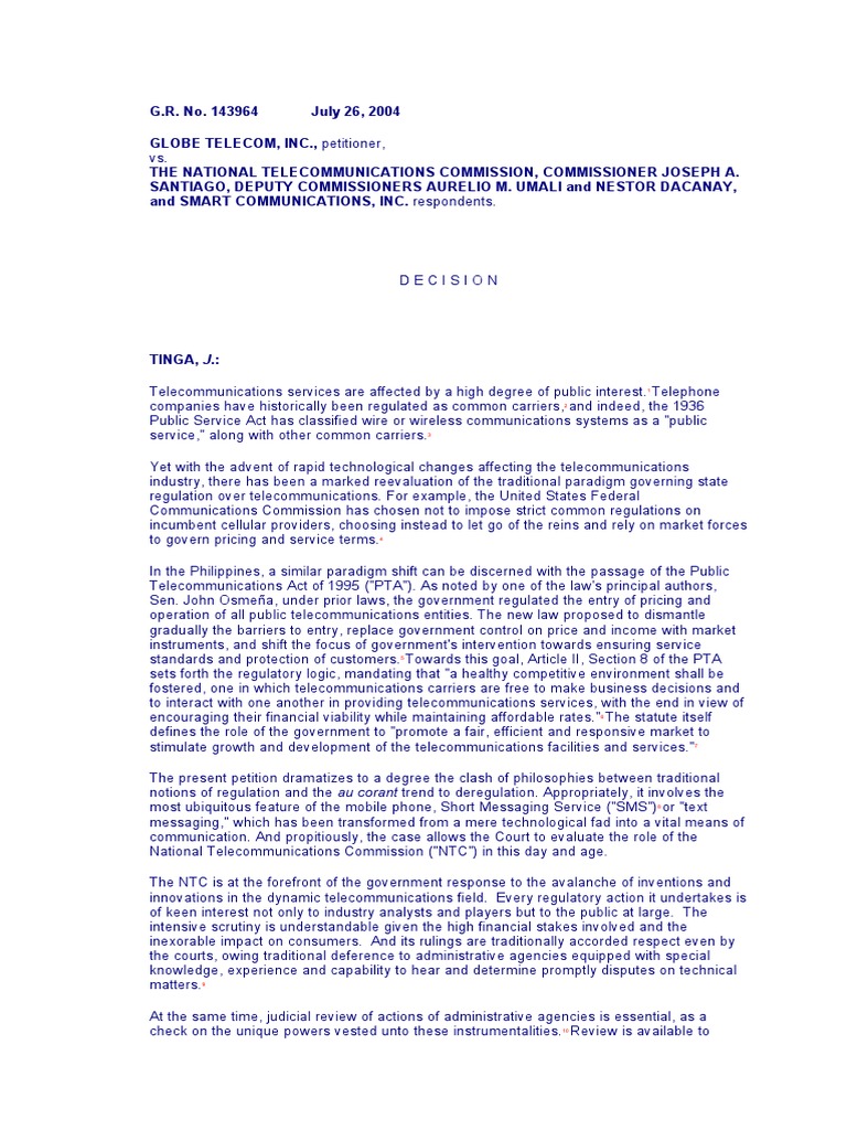 Globe Telecom vs. NTC: SMS Interconnection Case | PDF | Appeal ...