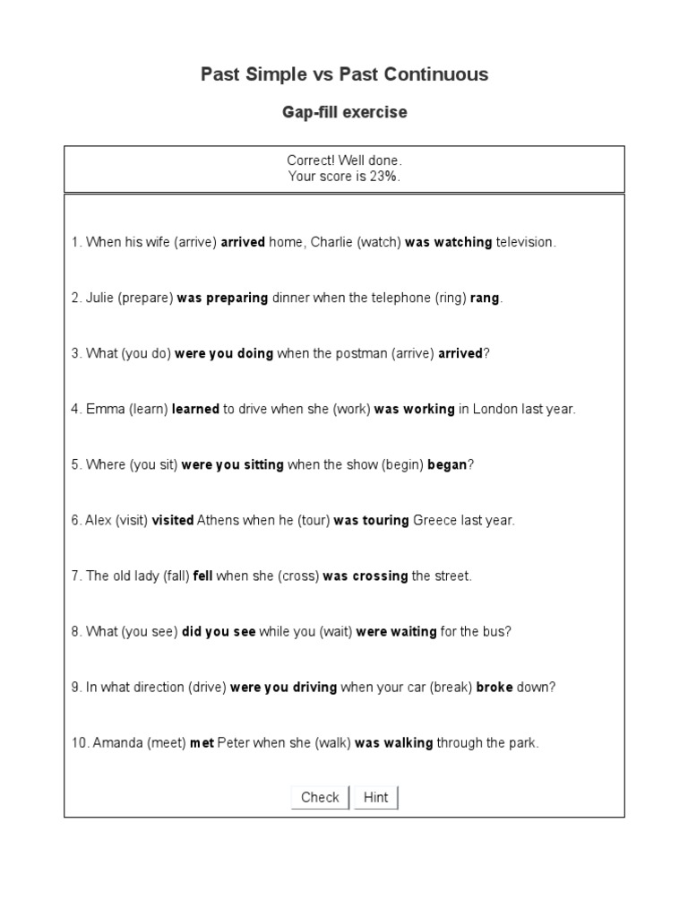 Past Simple vs Continuous Exercise | PDF