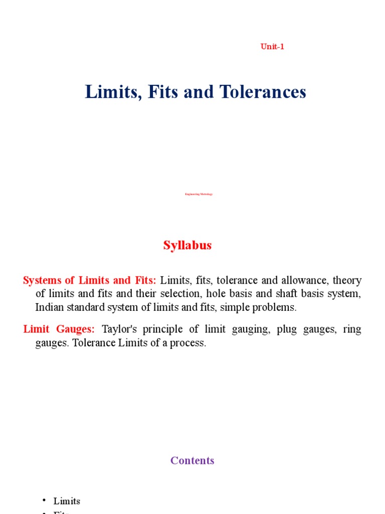 Unit 1 - System of Limits Fits and Tolerences-1 | PDF | Engineering ...