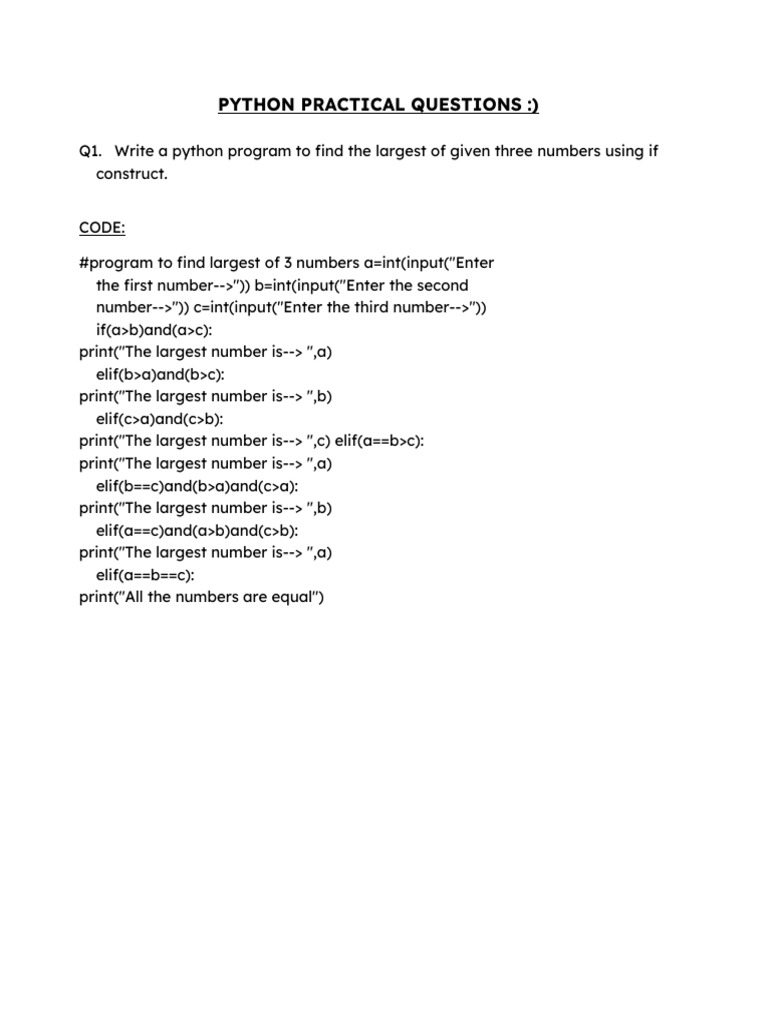 Python Practical Questions | PDF | Computer Programming | Computing Python Practical Questions | PDF | Computer Programming | Computing